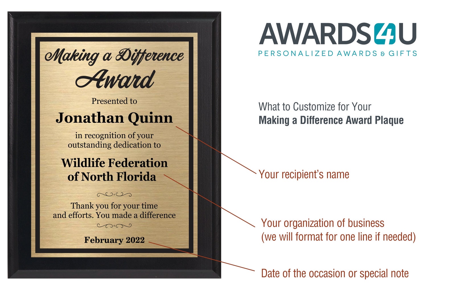 Making a Difference 8x10 Plaque Personalized Award | Etsy