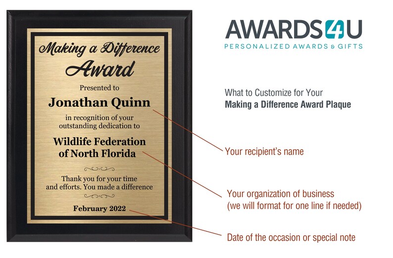 Making a Difference 8x10 Plaque - Personalized Award - Etsy