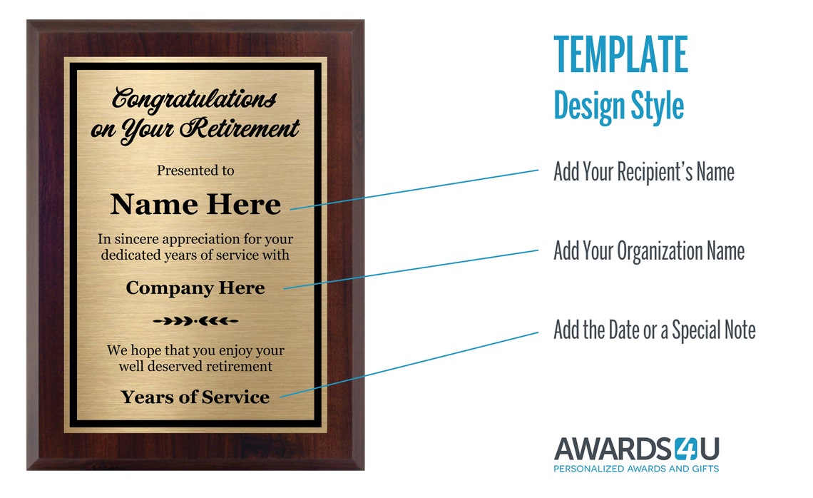 Retirement Plaque Award - Choose Your Size! - Etsy
