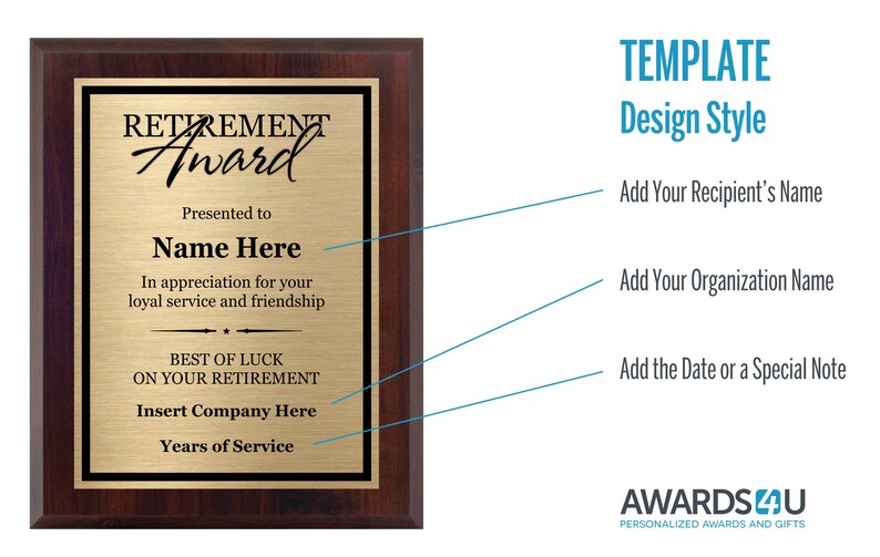 8x10 Personalized Retirement Plaque, Customized Award for Co-worker or ...