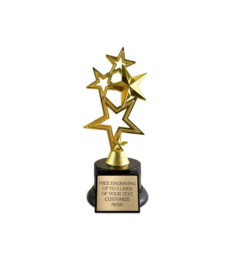 Gold Star Trophy Award With Rising Stars, Custom Engraved - 8" Tall - Etsy