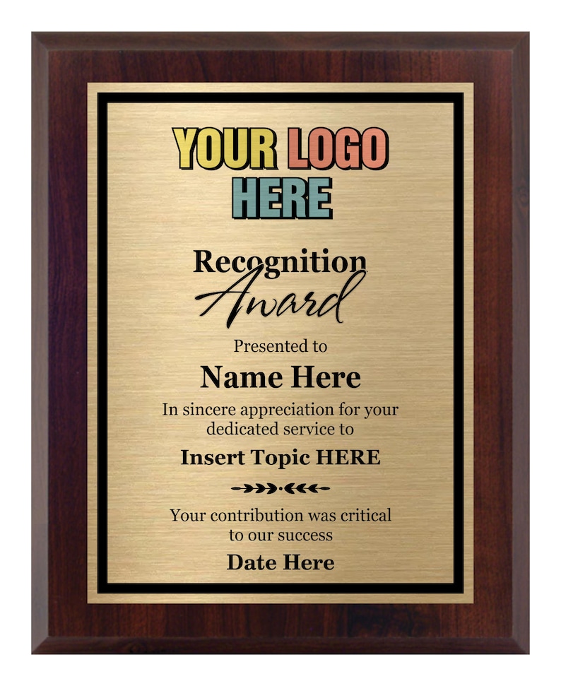 Personalized Logo Award Plaque – Retirement, Recognition, Appreciation ...