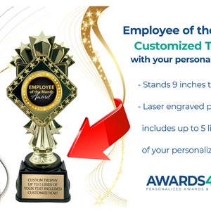 Employee of the Month Trophy With Engraved Plate - Personalized Award ...