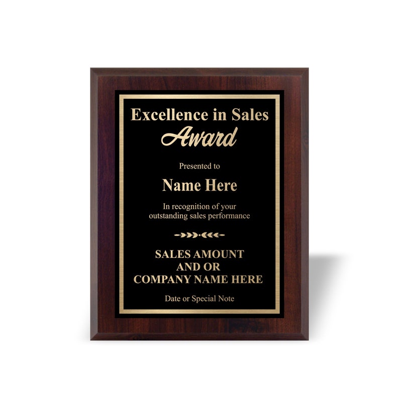 Sales Award Custom Plaque for Excellence in Sales, Top Salesperson ...