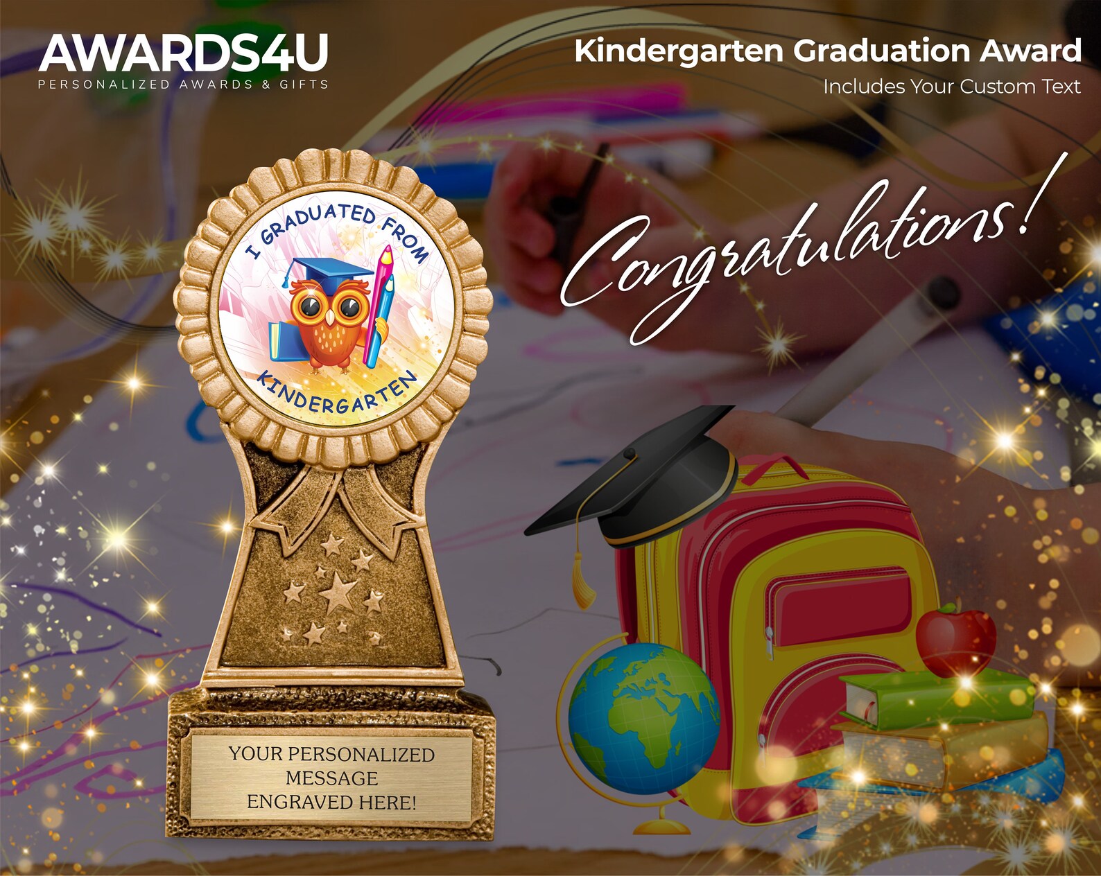 Kindergarten Graduation Trophy Award for Graduating Pre-k Personalized ...