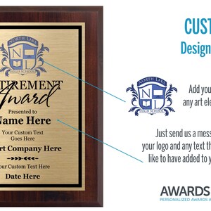 8x10 Personalized Retirement Plaque, Customized Award for Co-worker or ...