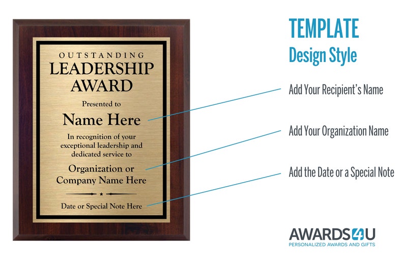 Leadership Award- Plaque for Boss or Leader - Personalized to Order - Etsy