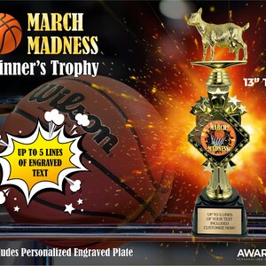 March Madness Goat Trophy for Tournament Winner 13 Tall Customized ...