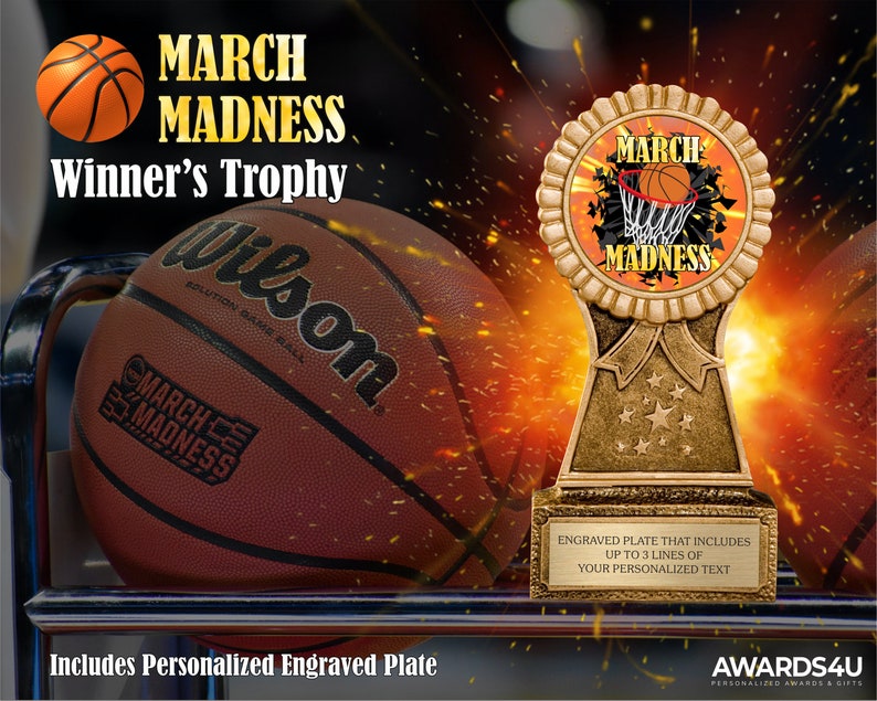 March Madness Trophy With Engraved Plate Basketball Bracket - Etsy