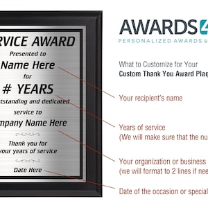 Years of Service Award 8x10 Plaque for Custom Employee Recognition - Etsy