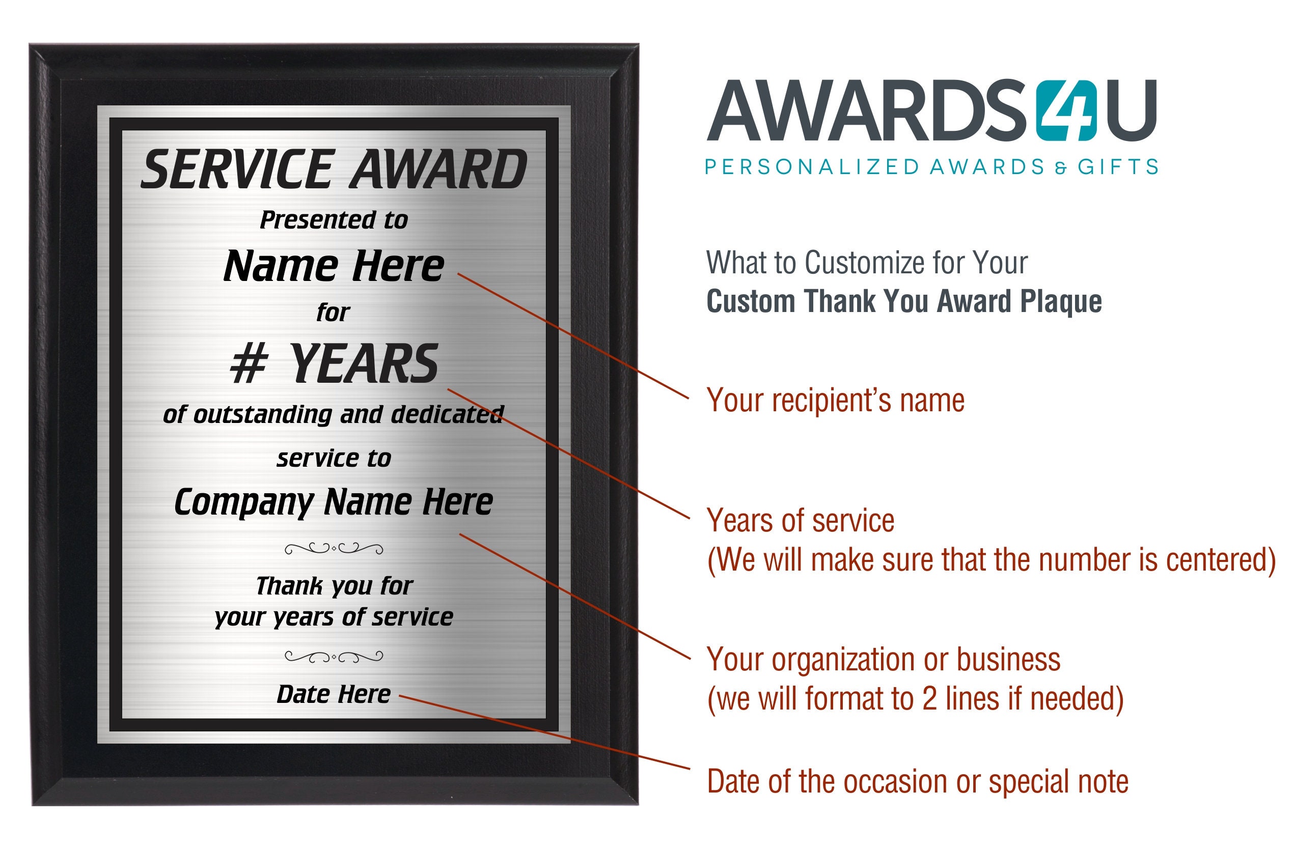 Years of Service Award 8x10 Plaque for Custom Employee Recognition - Etsy