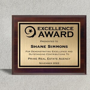 Customized Excellence Award - Personalized Plaque 8x10 - Etsy