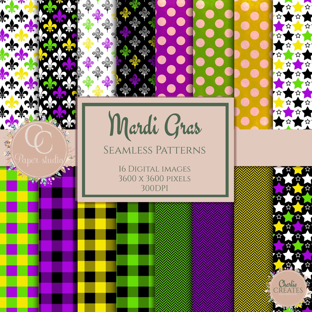 Digital Mardi Gras Paper Pack, Printable Wrapping Paper, Paper Craft ...