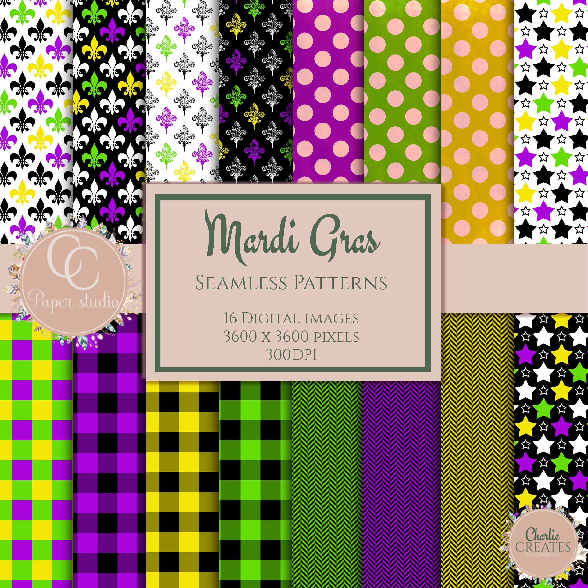 Digital Mardi Gras Paper Pack, Printable Wrapping Paper, Paper Craft ...
