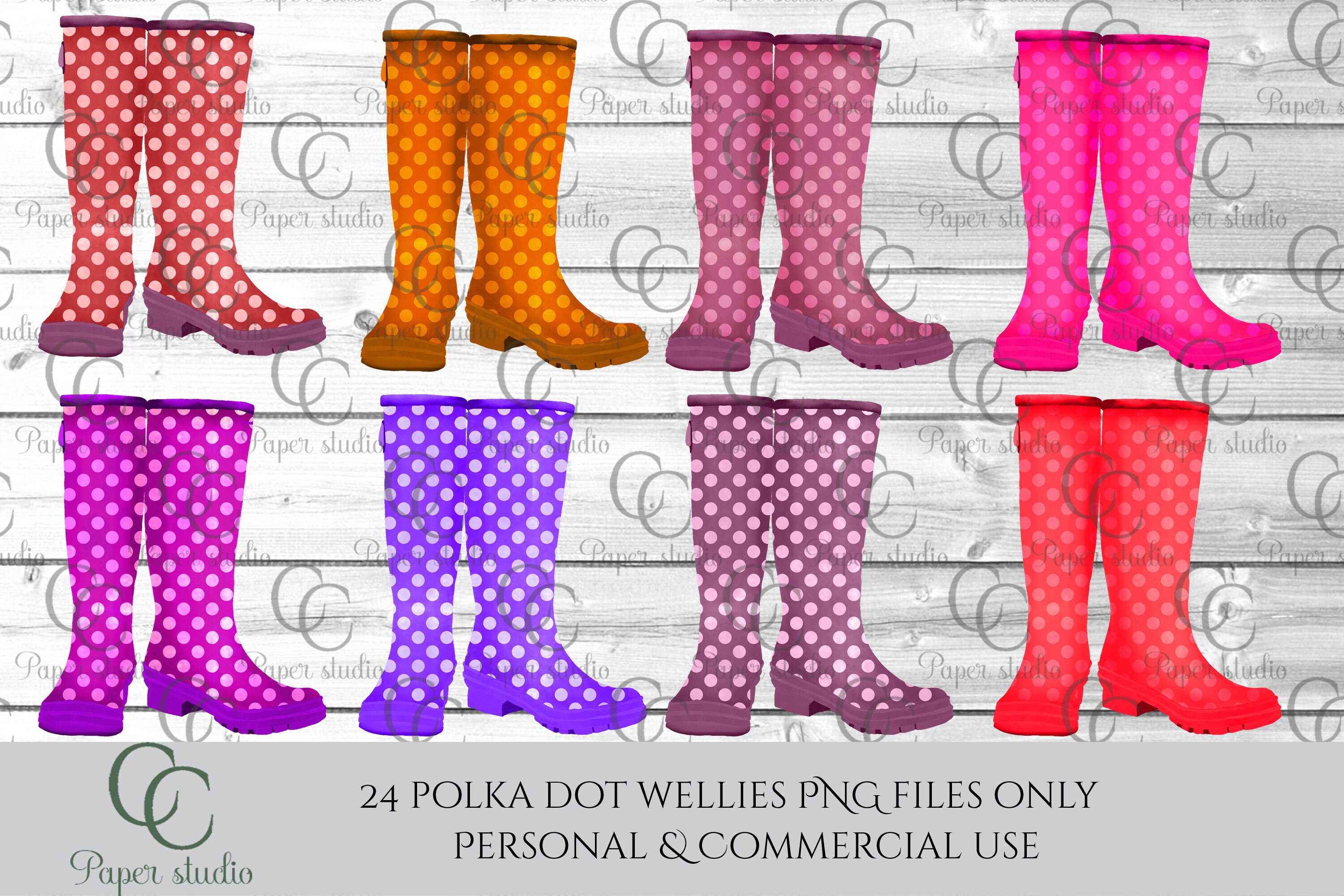 Polka Dot Garden Boots Hand Drawn Wellington Boots Clip Art - Etsy