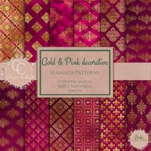 Pink & Gold Foil Damask Digital Paper Arabian Nights - Etsy