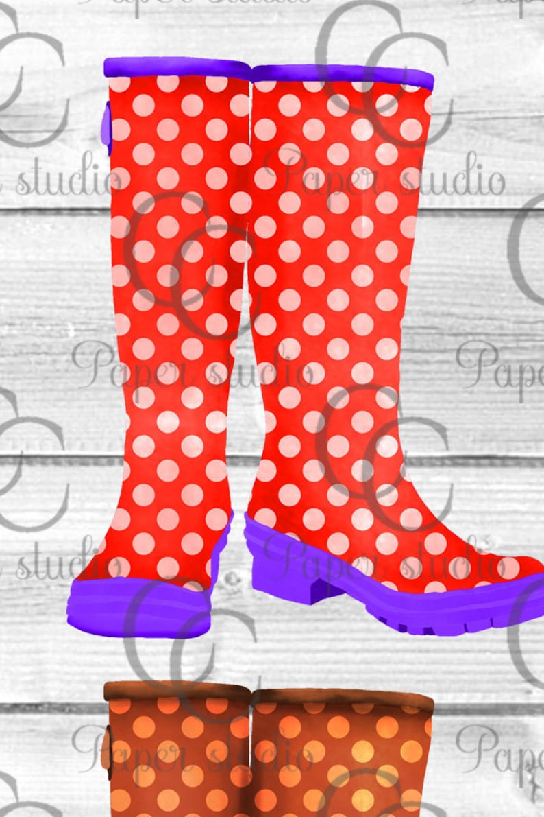 Polka Dot Garden Boots Hand Drawn Wellington Boots Clip Art - Etsy
