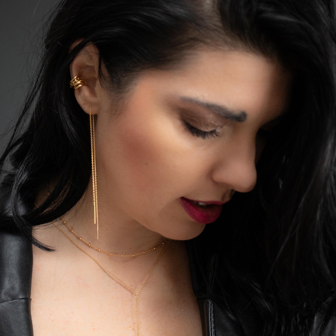 Gold Ultra Long Threader Earring, Long Threader Earring, Gold Threader ...