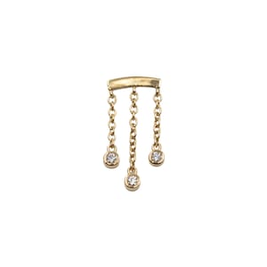 14k Triple Crystal Floating Helix Earring Gold (threadless Flat Back ...
