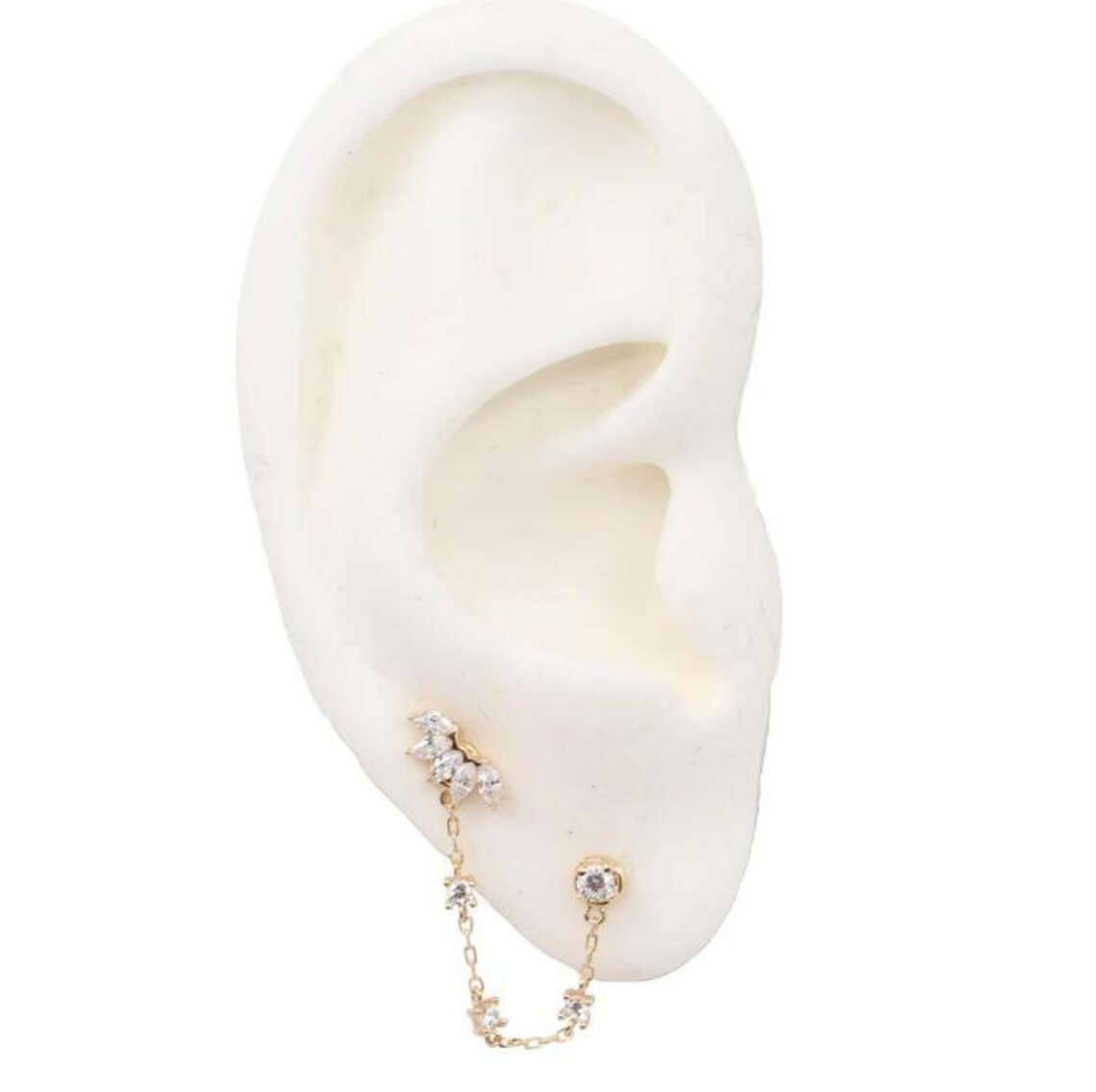 14k Gold Crystal Chain Earring Connector (lobe/cartilage Jewelry ...