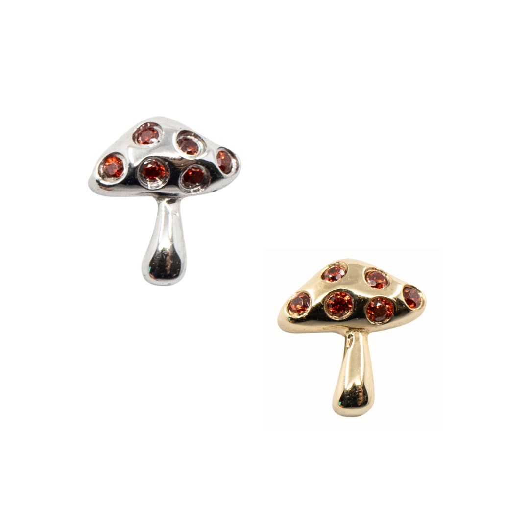 Mushroom Earring, Threadless Earring Top 14k Gold, White Gold - Etsy