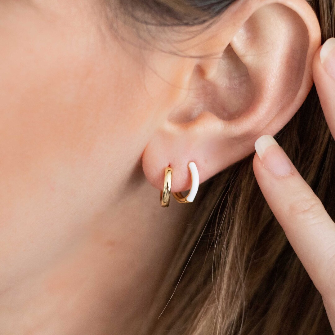 Reversible Gold Huggie Hoops (hoop Earrings, Clicker Hoops, Huggie ...