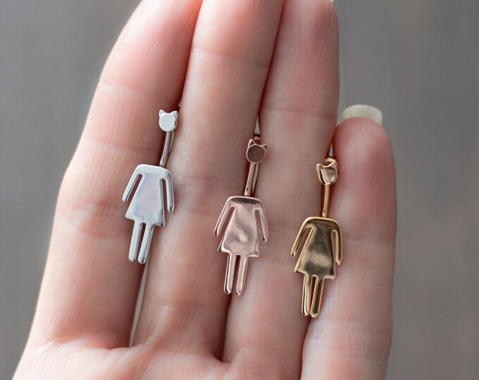 Cat Ear Jacket, Gold Cat Earrings, Gift for Cat Lovers, Cat Studs, Cat ...