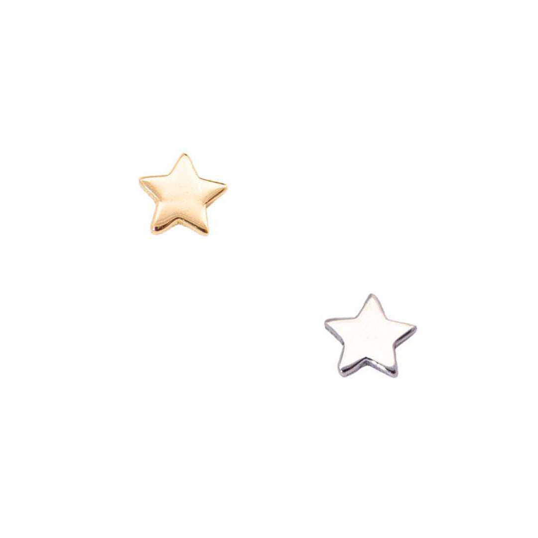 14k Tiny Star Earring White Gold (threadless Earring, Threadless Stud ...