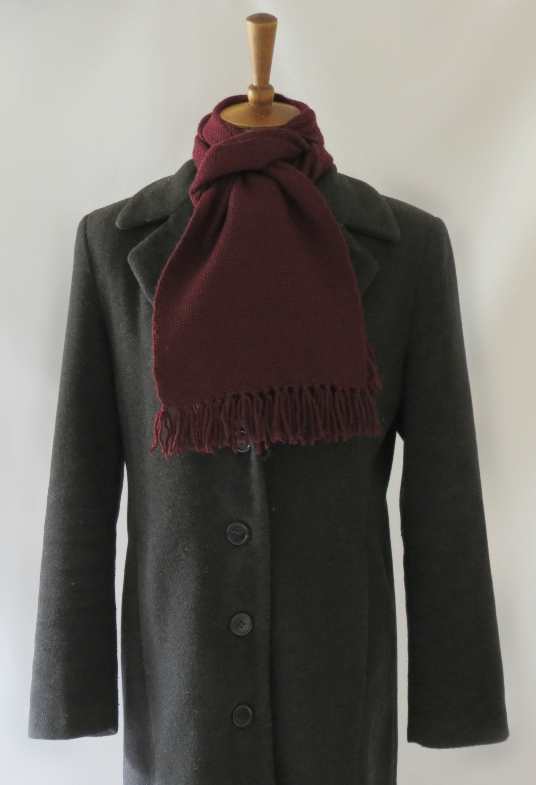 Rigid Heddle Loom Woven Scarf in Deep Red Bordeaux Acrylic - Etsy