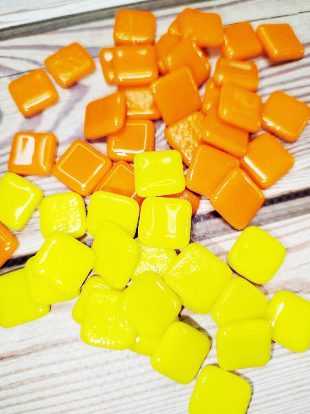 Yellow Orange Mosaic, Stained Glass Handmade Tile Squares COE 96, 3mm ...