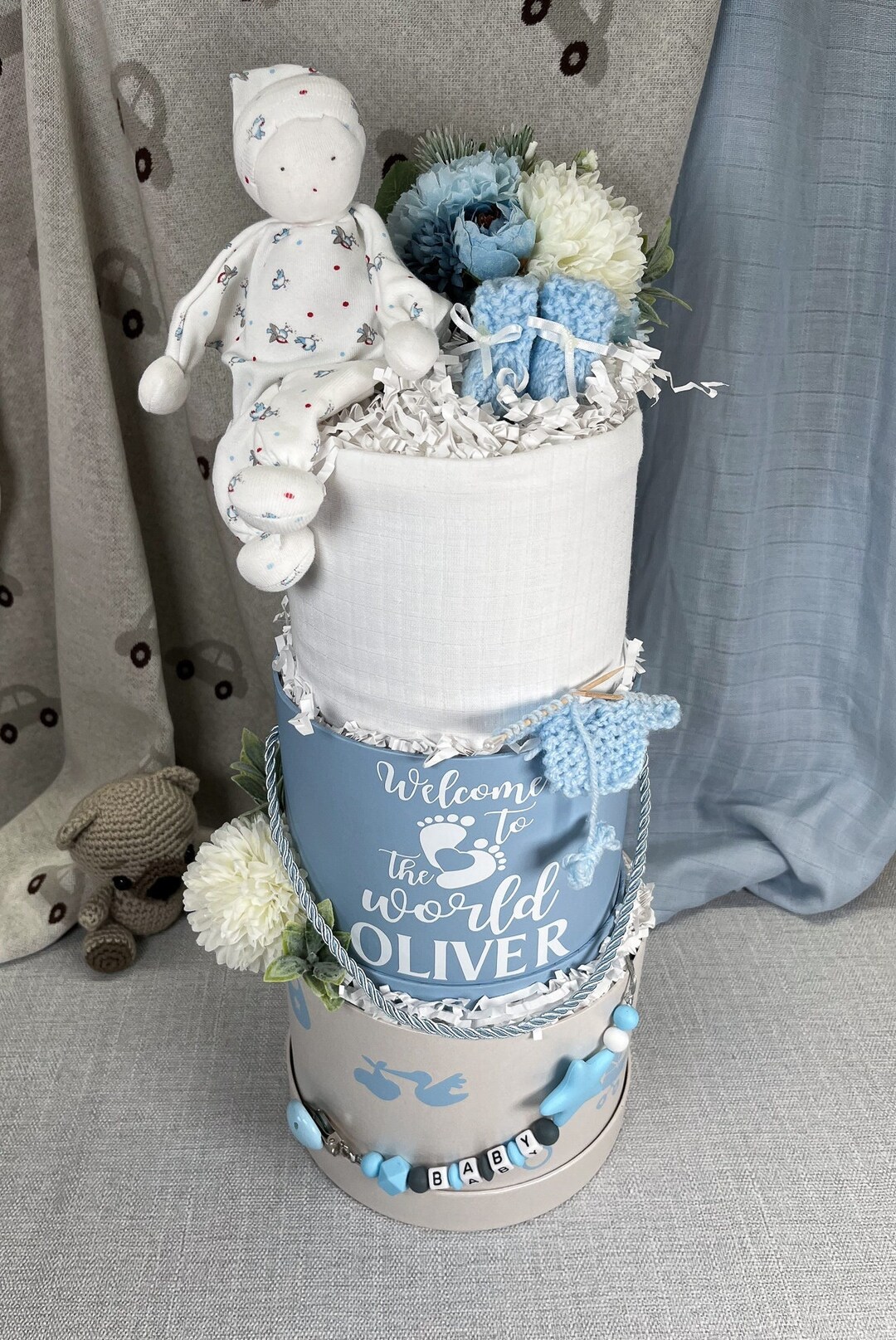 3 Tier Nappy Cake, Baby Shower Gift, 'it's a Boy' Decor, Personalised ...