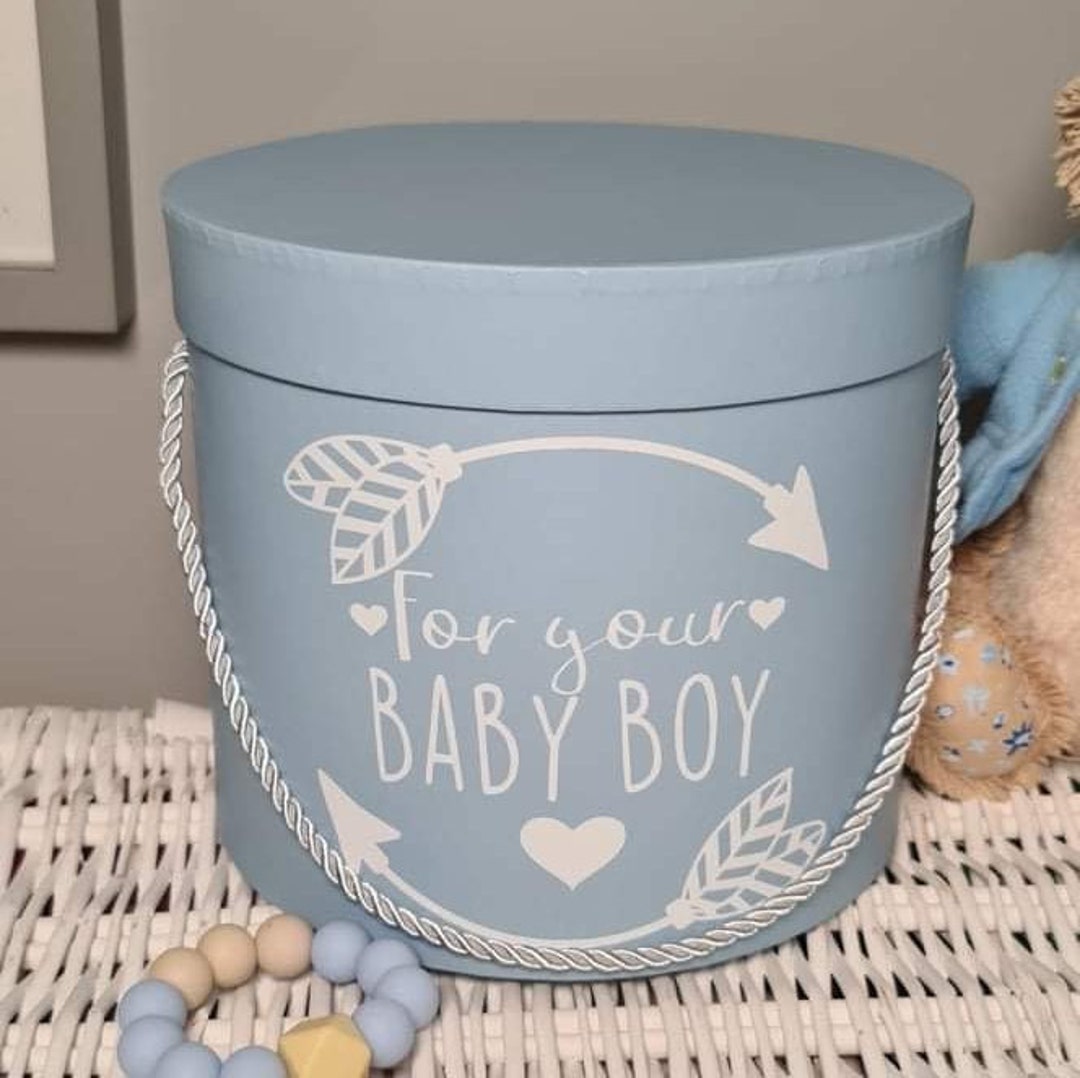 Personalised Newborn Gift Box, Customised Round Baby Box, New Baby ...