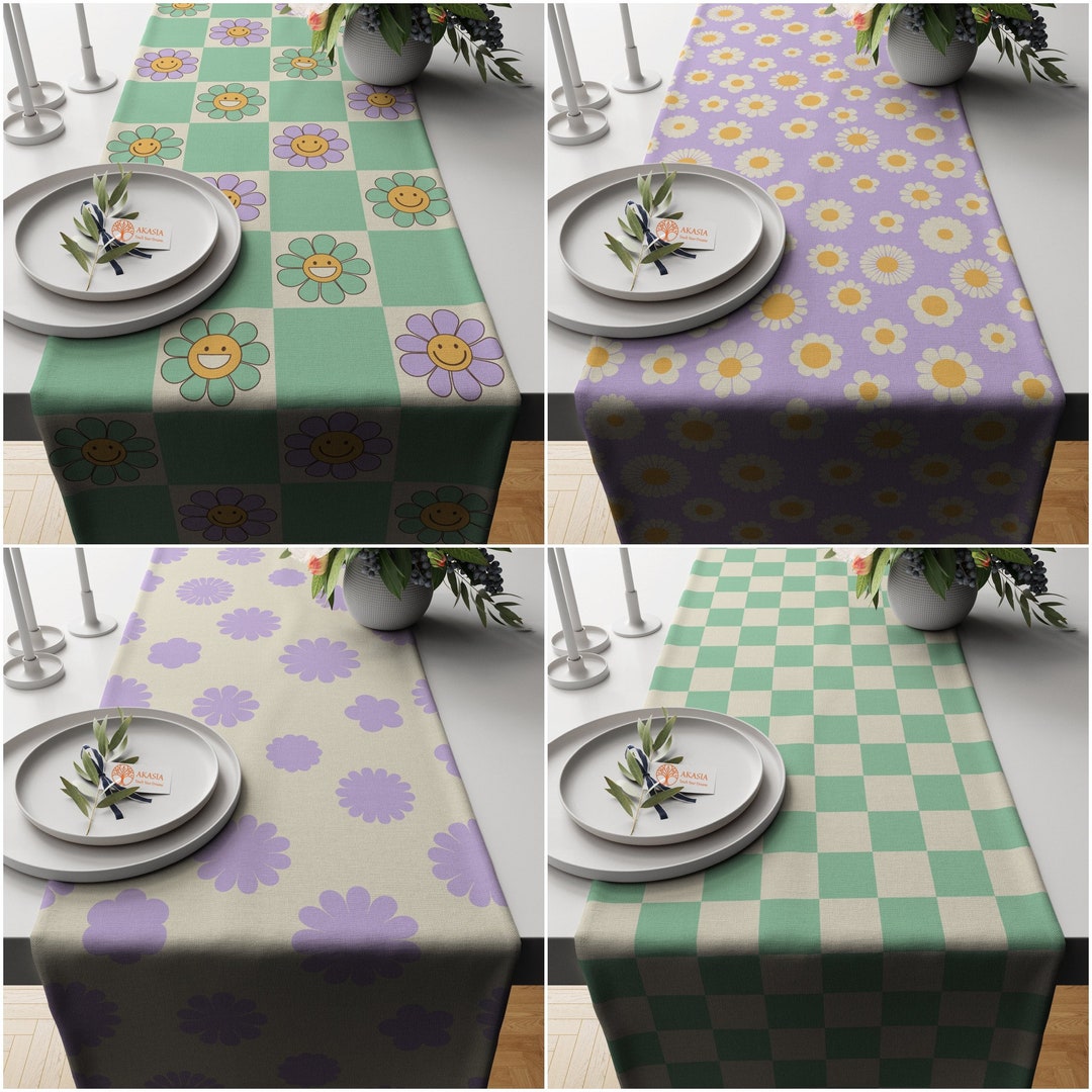 Daisy Table Runner|floral Tablecloth|checkered Daisy Tablecloth ...