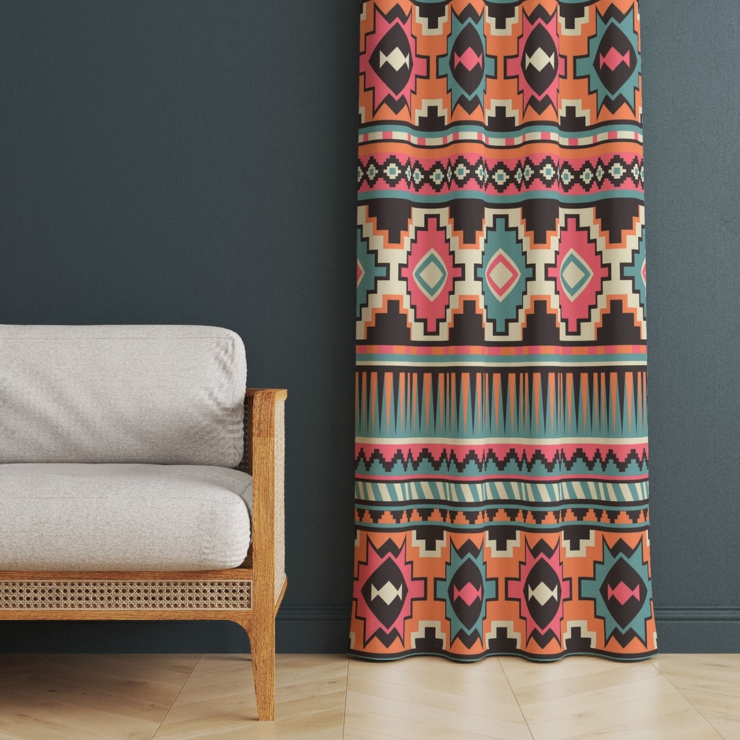 Southwestern Curtainethnic Aztec Living Room Curtainterracotta ...