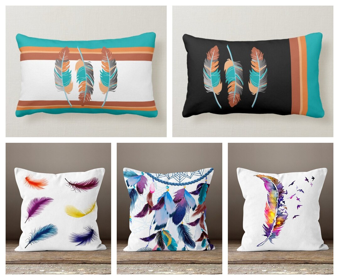 Feather Pillow Cover|colorful Feather Cushion Case|decorative Throw ...