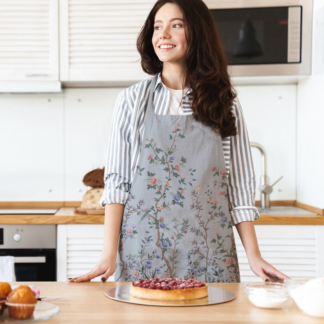 Floral Kitchen Apron|floral Bird Print Cooking Apron With Adjustable ...