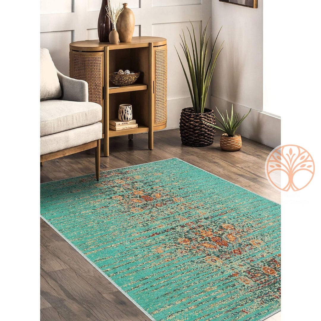 Turquoise Area Rug|ethnic Machine-washable Non-slip Rug|decorative ...