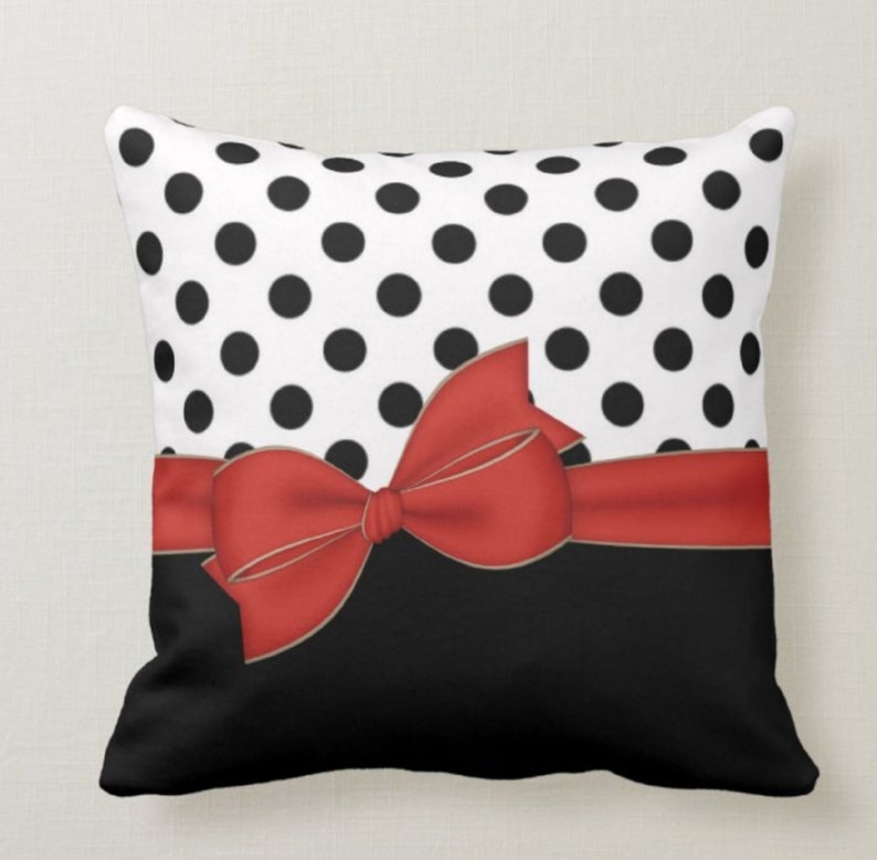 Red Ribbon Throw Pillow Casepolka Dot Pillow Covergeometric - Etsy