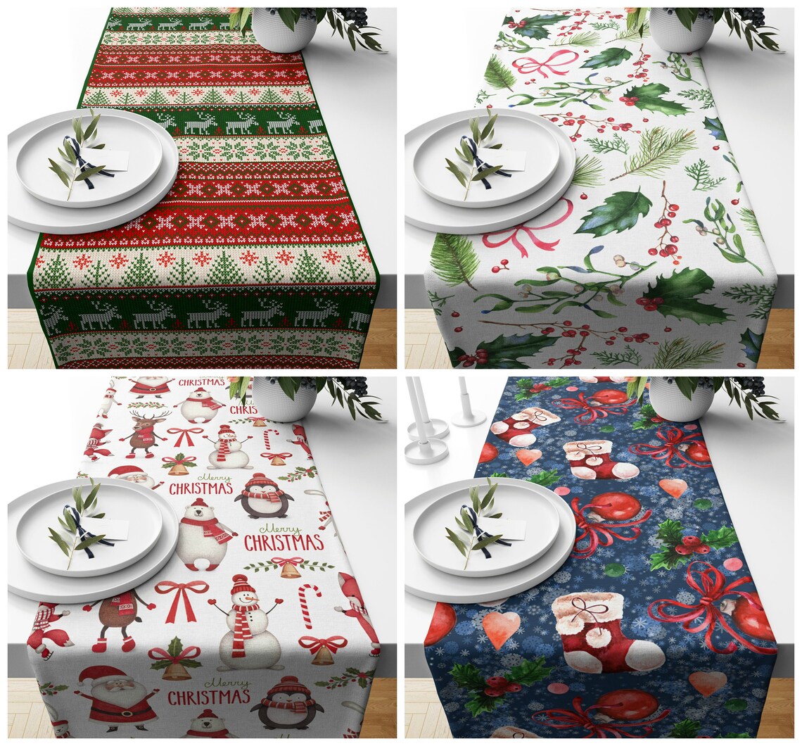 Christmas Table Runnerswinter Trend Table Runnerxmas Holly - Etsy