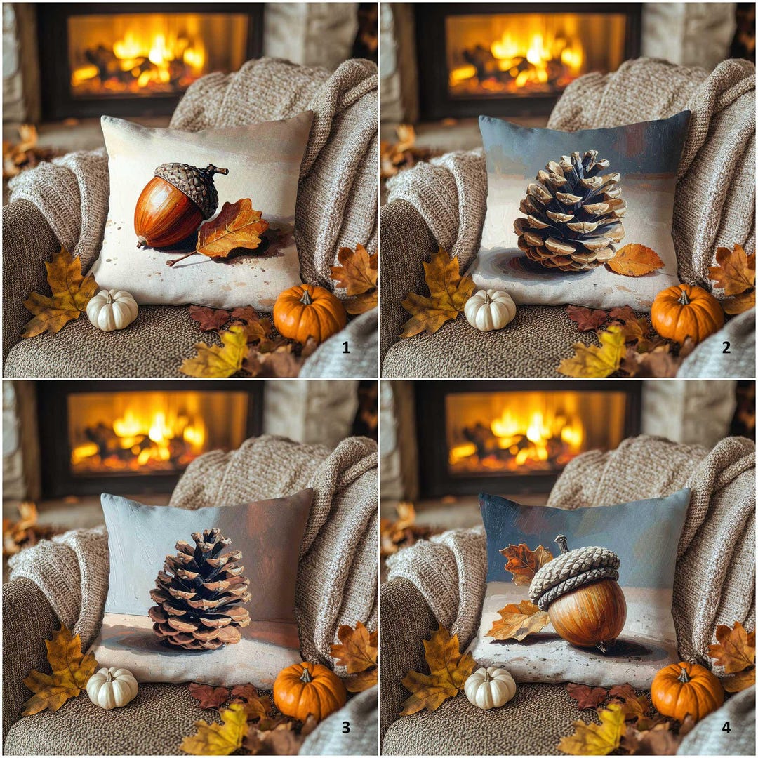 Acorn and Pinecone Design Pillowcase|autumn Nature Cushion Case|fall ...