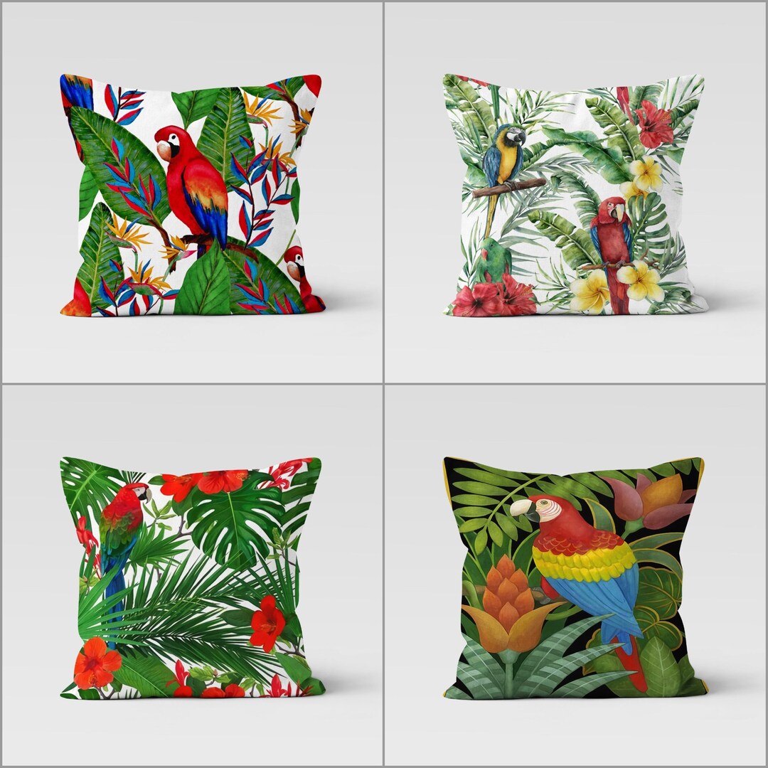 Parrot Pillow Cover|bird Print Tropical Throw Pillow Case|colorful ...