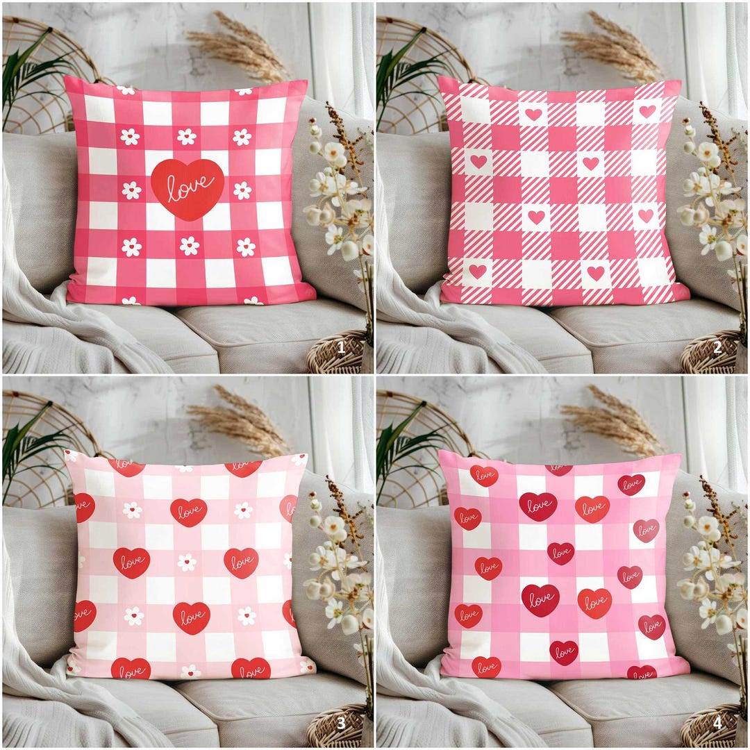 Plaid Valentine Pillowtop|love Print Romantic Pillowcase|red Heart ...