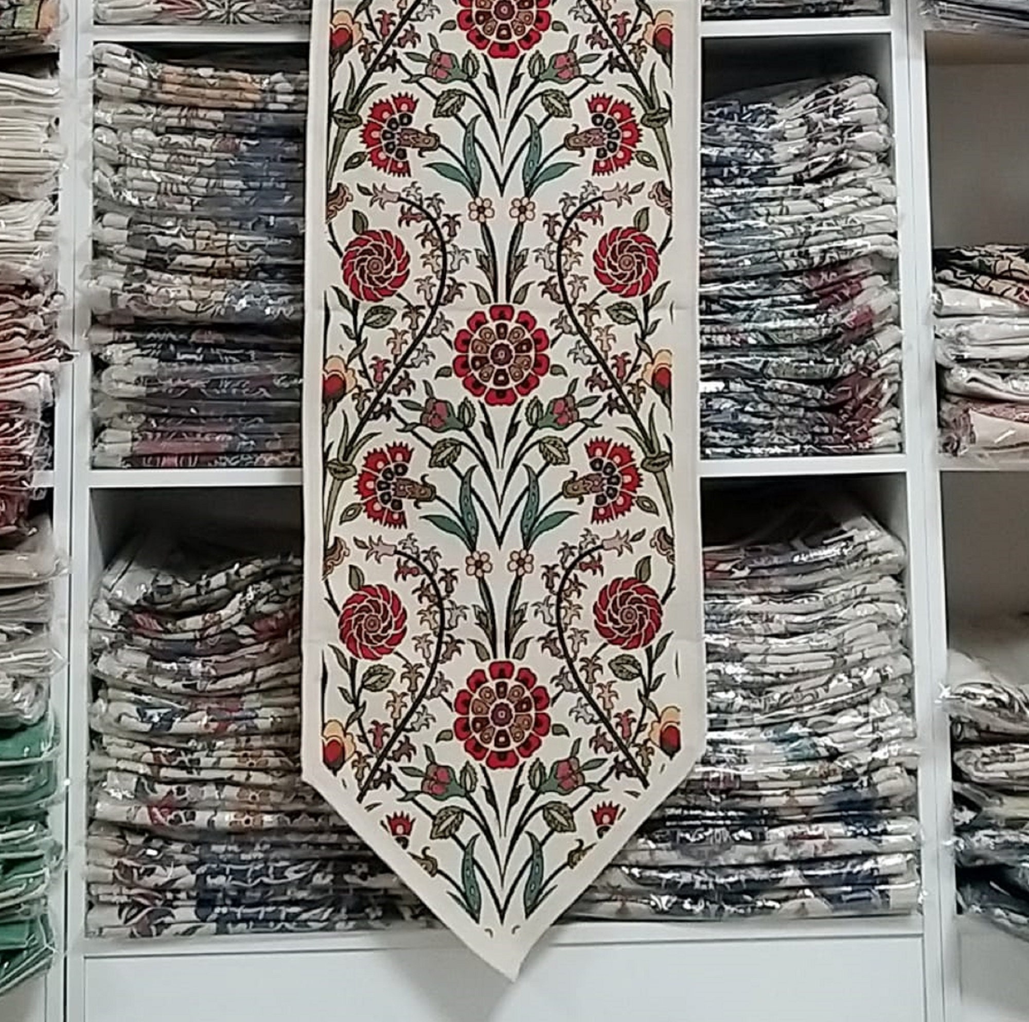 Tile Pattern Tapestry Table Runnertulip Tile Pattern Fabric | Etsy