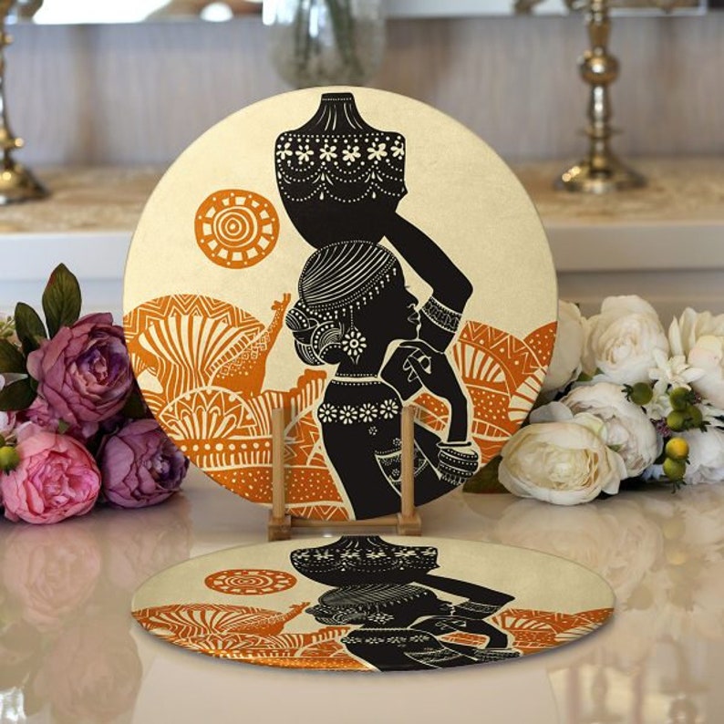 African Girl Placemat|set of 2 Ethnic Supla Table Mat|black Girl Round ...