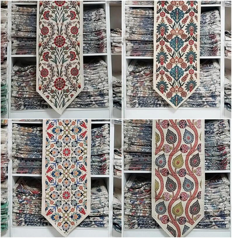 Tile Pattern Tapestry Table Runnertulip Tile Pattern Fabric - Etsy