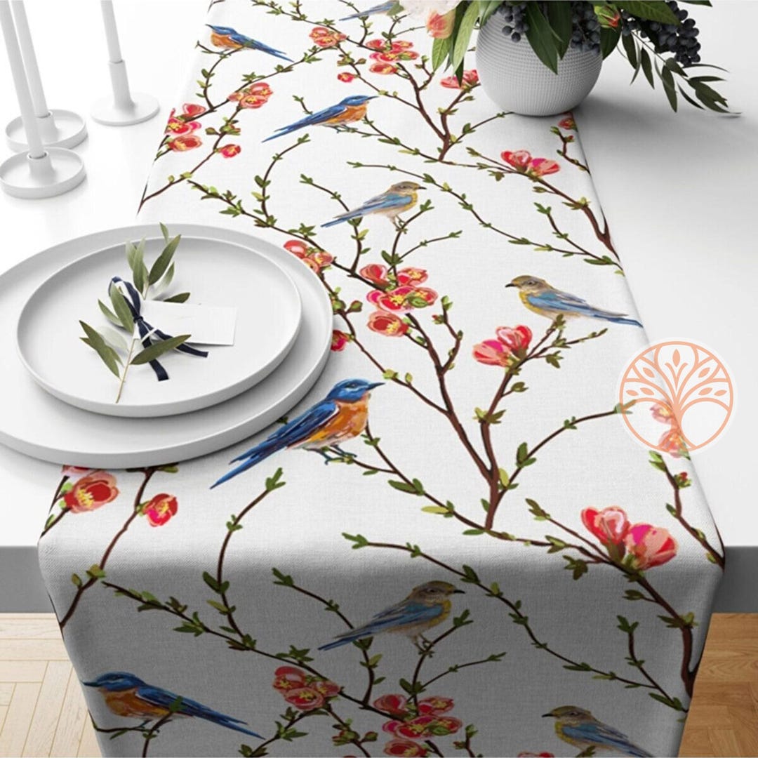 Floral Bird Table Runner|summer Tablecloth|floral Table Decor ...