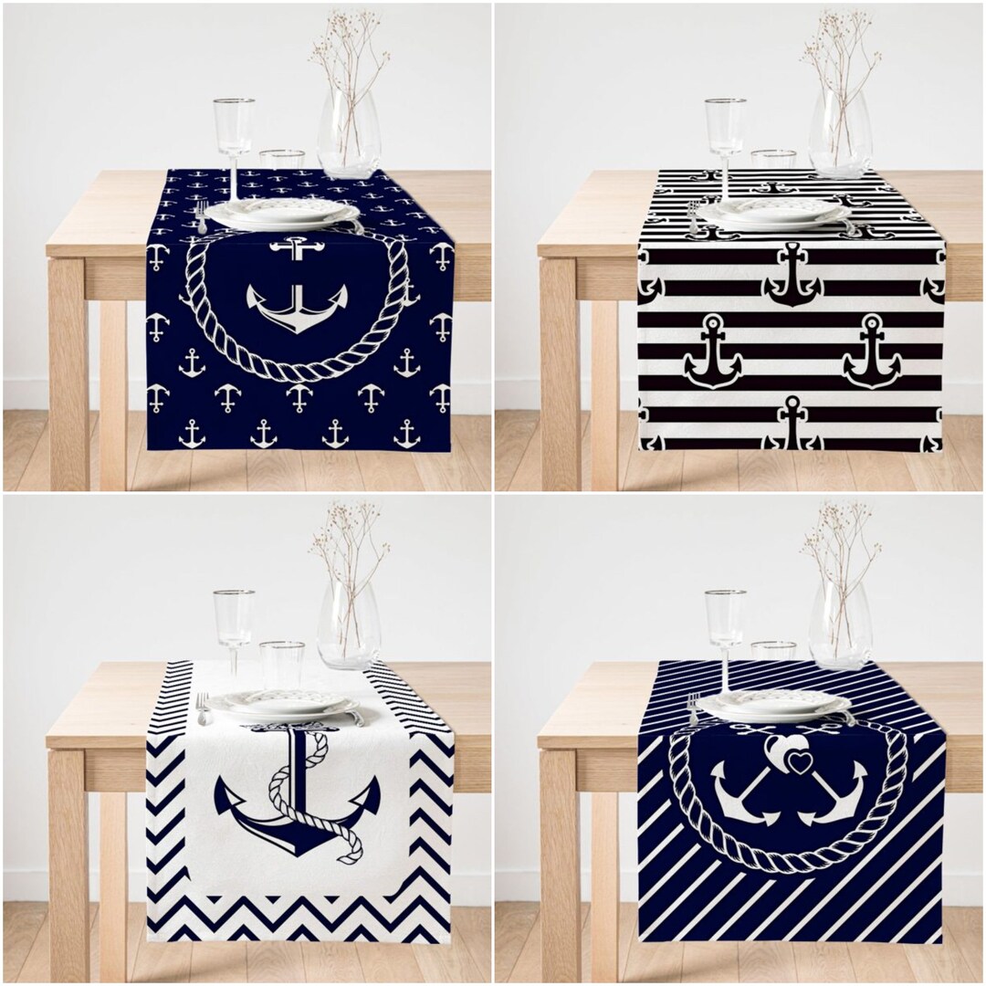 Nautical Table Runnerhigh Quality Suede Navy Anchor Table - Etsy