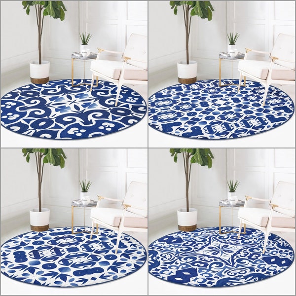 Blue Round Rug - Etsy