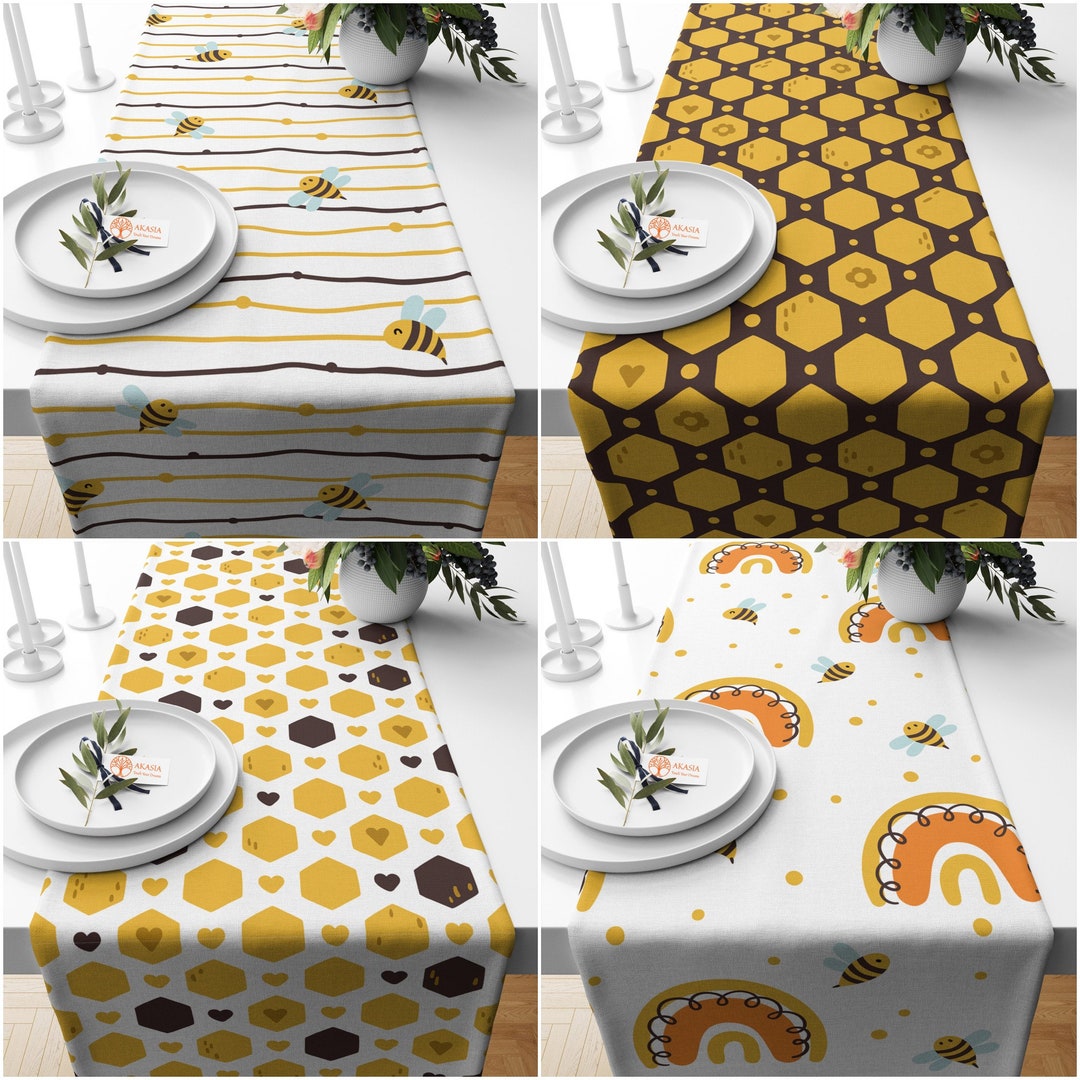 Bee Table Runner|honeycomb Runner|farmhouse Bee Print Tabletop ...