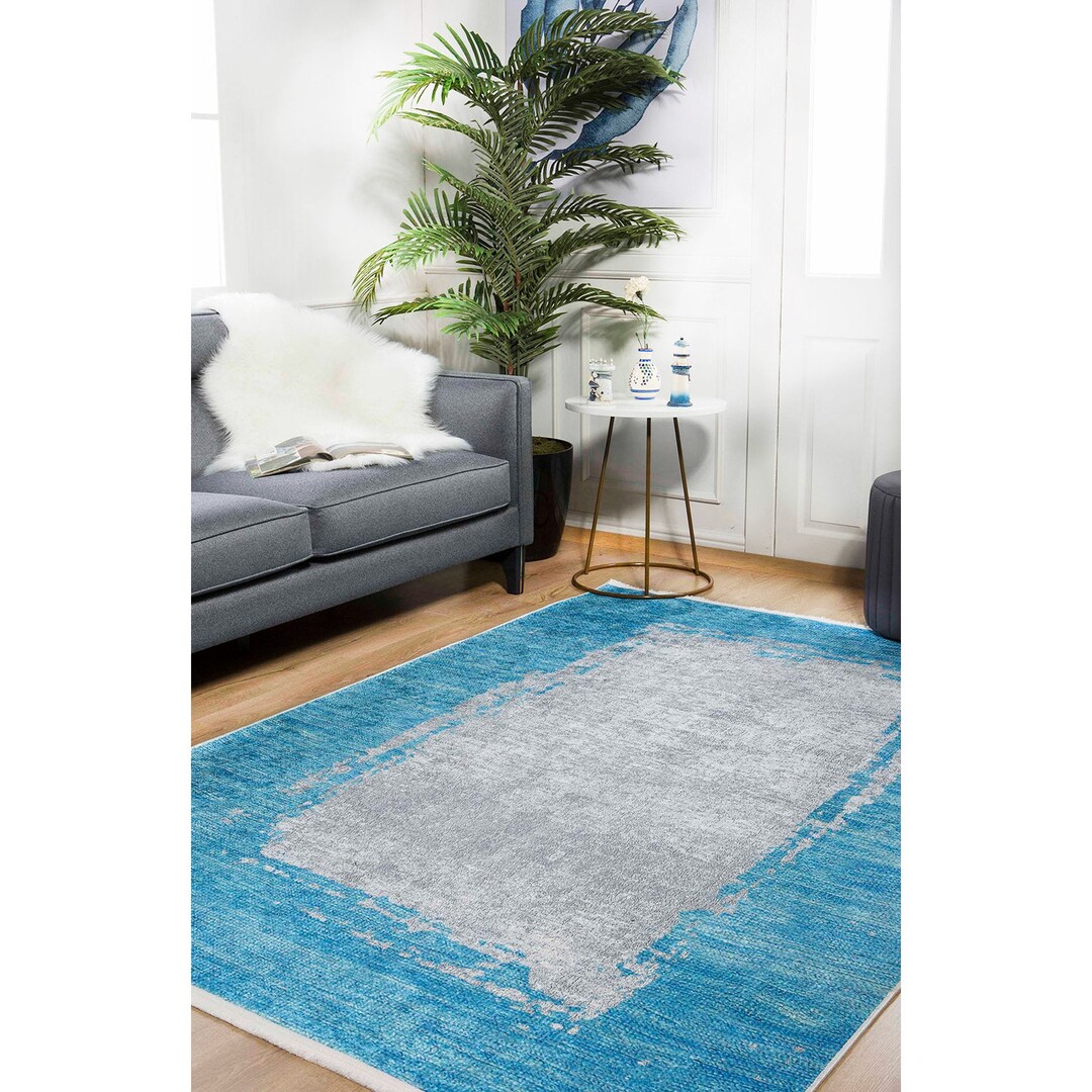 Abstract Blue Rug|machine-washable Rug|art Deco Non-slip Carpet|blue ...